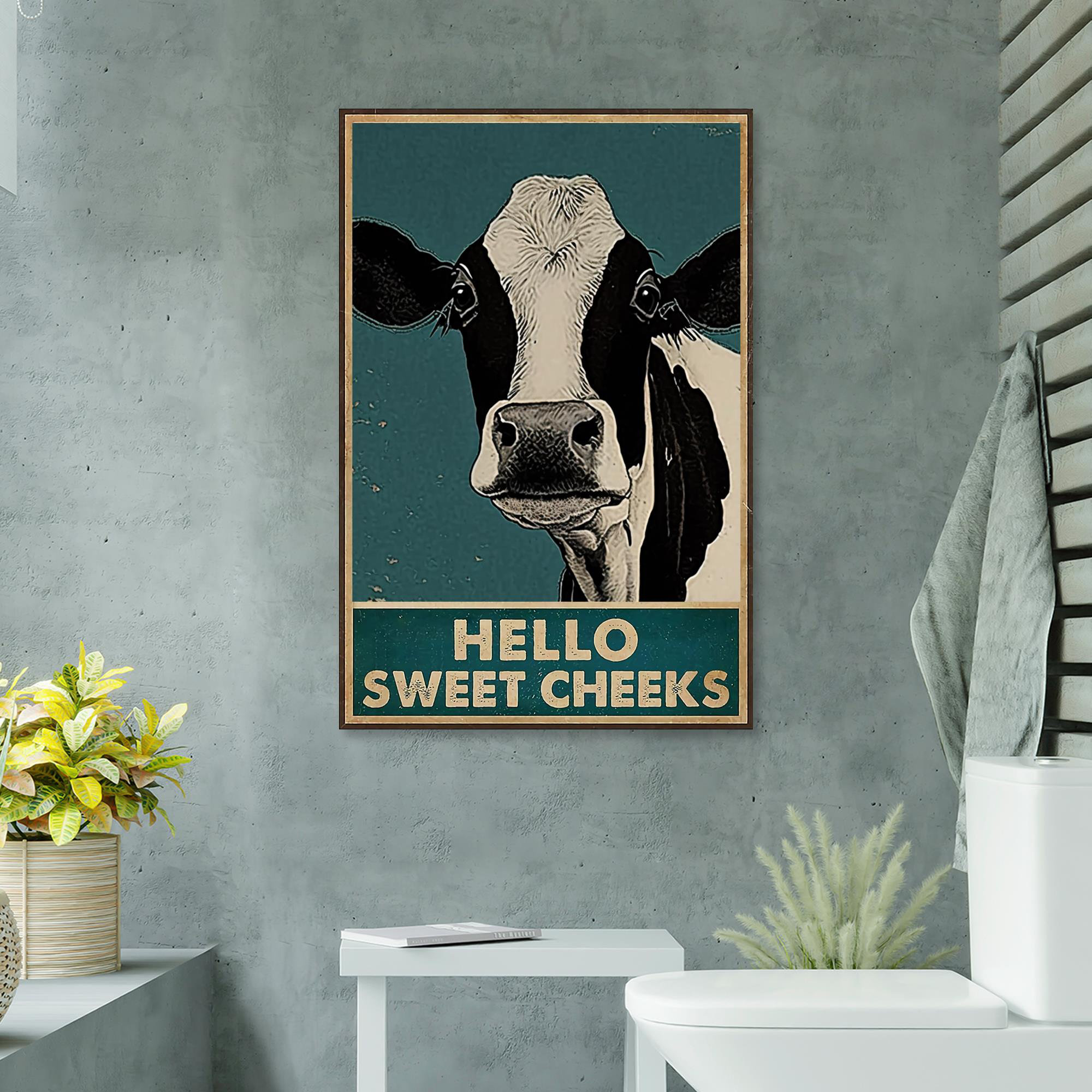 Trinx Cow Hello Sweet Cheeks - 1 Piece Rectangle Graphic Cow Hello Sweet Cheeks On Canvas ...